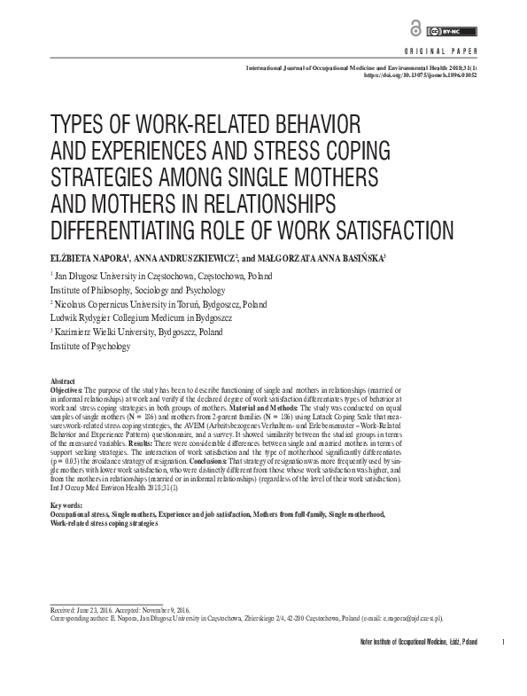 (PDF) Types of work-related behavior and experiences and stress coping ...