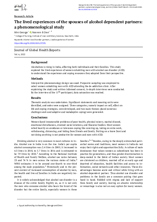 (PDF) The lived experiences of the spouses of alcohol dependent ...