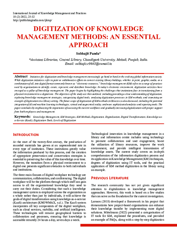 (PDF) Digitization of Knowledge Management Methods: An Essential Approach