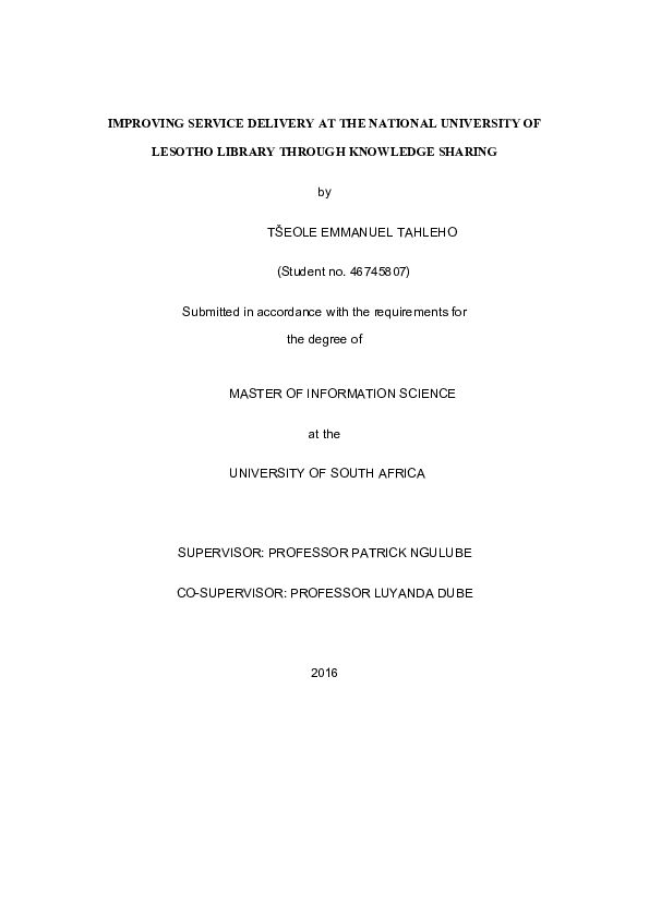 (PDF) Improving service delivery at the National University of Lesotho ...
