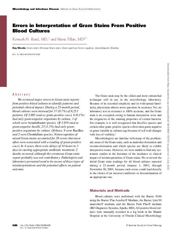 (PDF) Errors in Interpretation of Gram Stains From Positive Blood Cultures