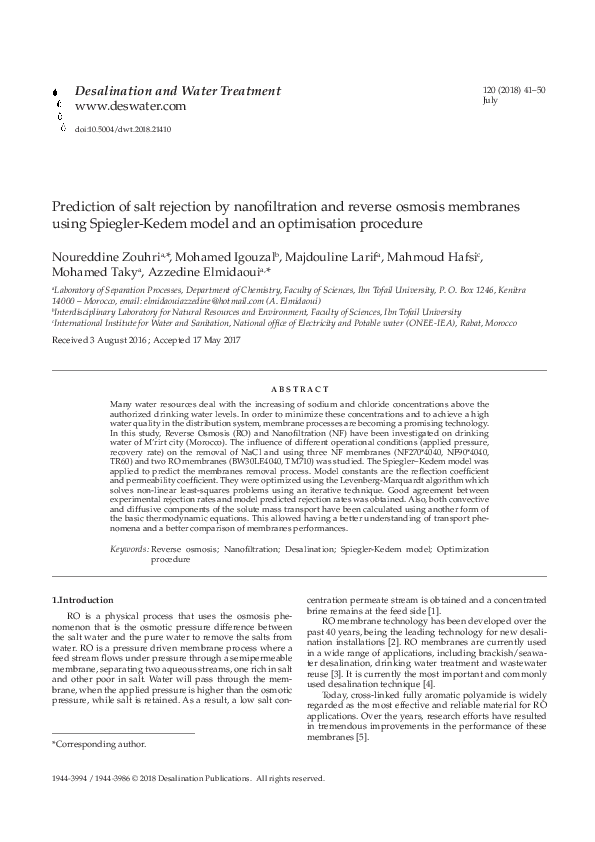 (PDF) Prediction of salt rejection by nanofiltration and reverse ...