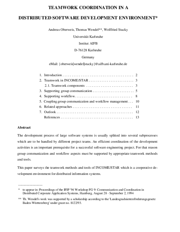 (PDF) Teamwork Coordination in a Distributed Software Development Environment | Wolffried Stucky ...