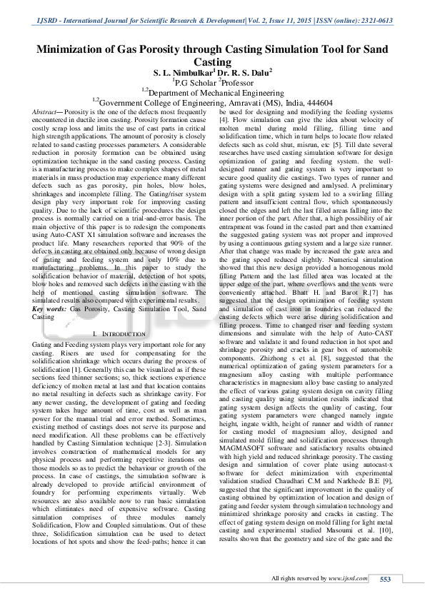 (PDF) Minimization of Gas Porosity through Casting Simulation Tool for Sand Casting