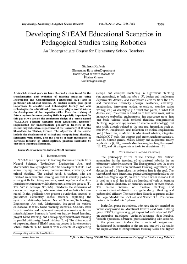 (PDF) Developing STEAM Educational Scenarios in Pedagogical Studies ...