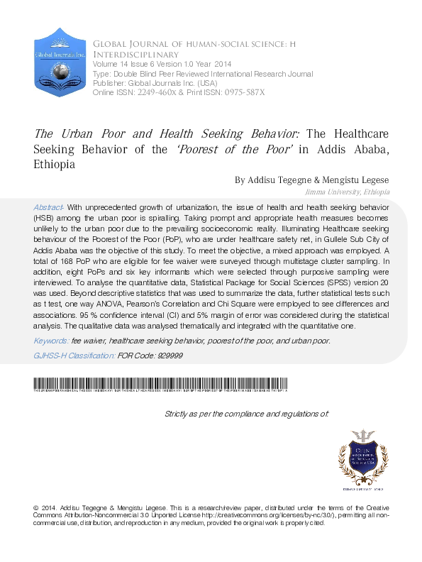 (PDF) The Urban Poor and Health Seeking Behavior : The Healthcare ...