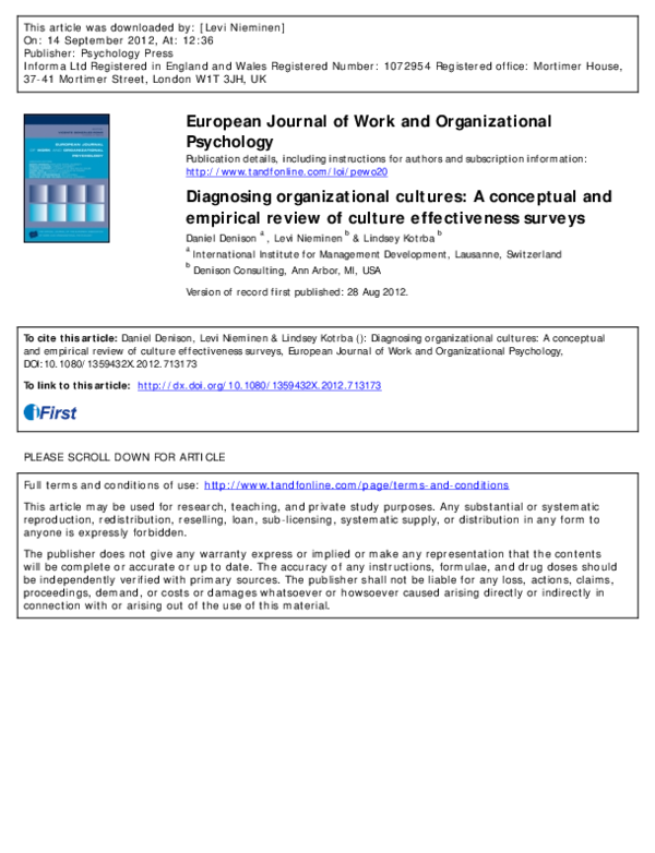 (PDF) Diagnosing organizational cultures: A conceptual and empirical ...