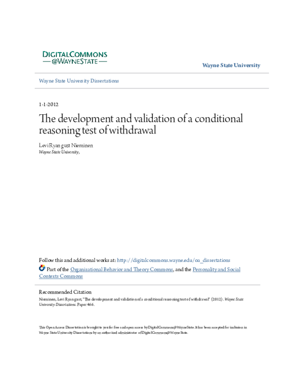 (PDF) The development and validation of a conditional reasoning test of ...