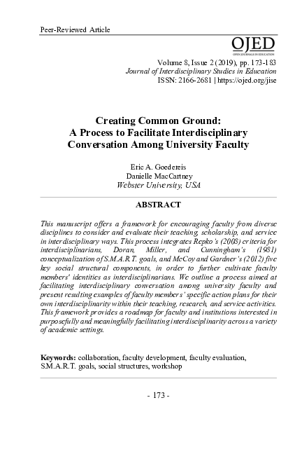 (PDF) Creating Common Ground: A Process to Facilitate Interdisciplinary ...