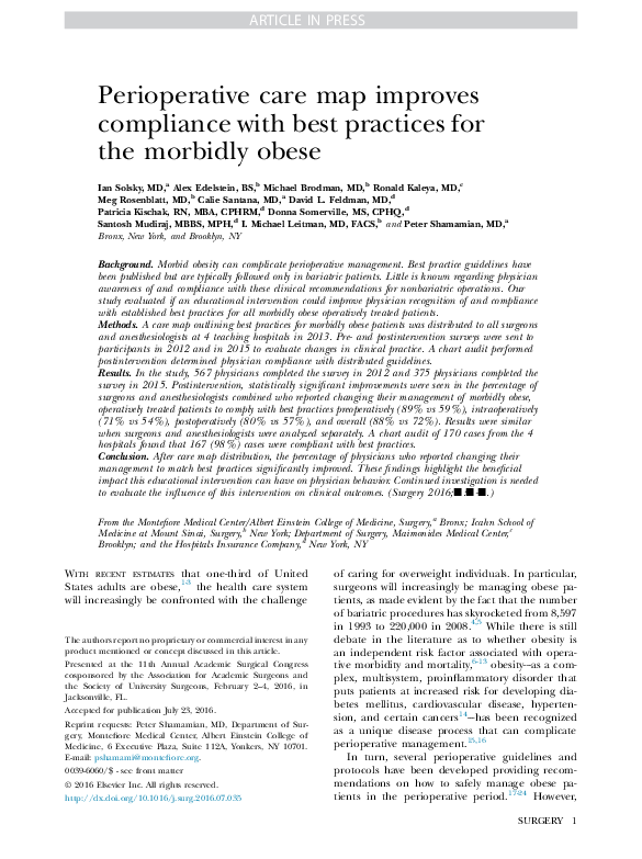 (PDF) Perioperative care map improves compliance with best practices ...