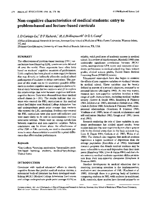 (PDF) Non-cognitive characteristics of medical students: entry to ...