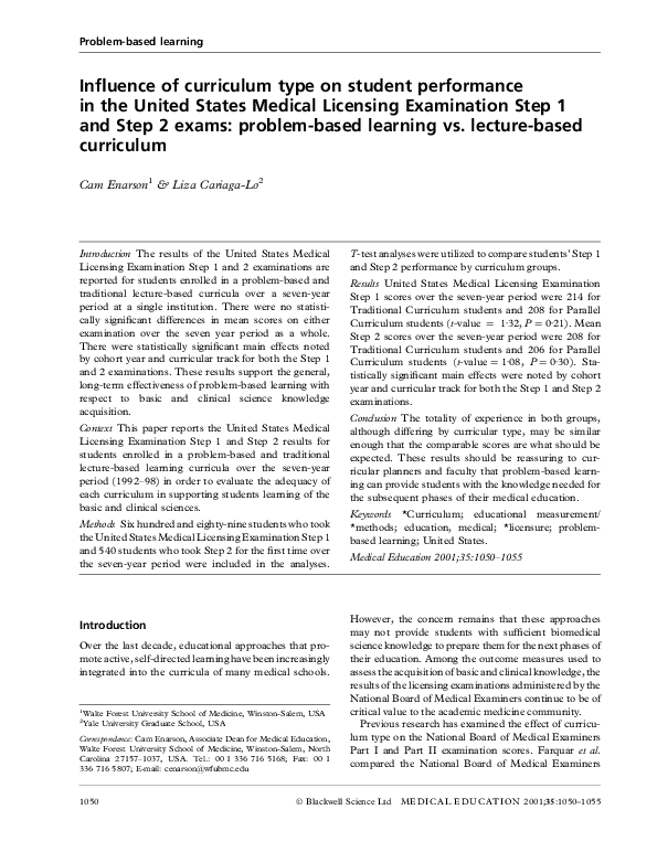 (PDF) Influence of curriculum type on student performance in the United ...