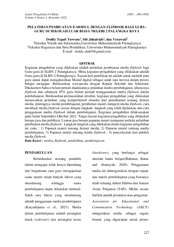 (PDF) Pelatihan Pembuatan E-Modul Dengan Flipbook Bagi Guru-Guru DI SLBN-2 Palangka Raya | Siti ...