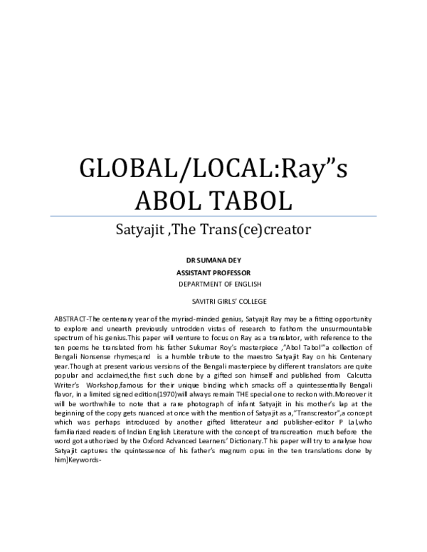 (DOC) GLOBAL/LOCAL:Ray"s ABOL TABOL
