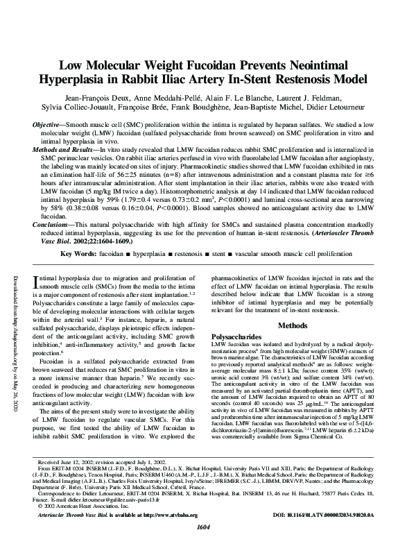 (PDF) Low Molecular Weight Fucoidan Prevents Neointimal Hyperplasia in ...