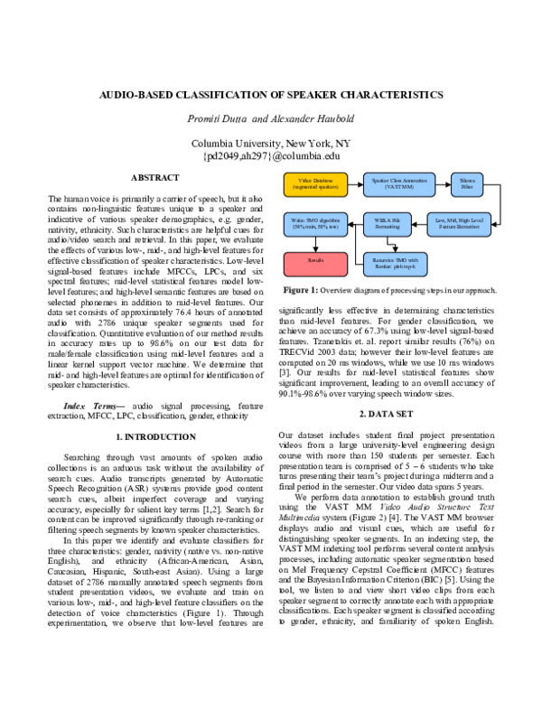 (PDF) Audio-based classification of speaker characteristics