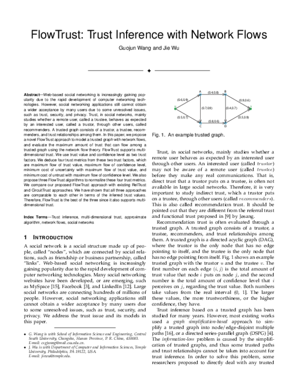(PDF) FlowTrust: trust inference with network flows | Jie Wu - Academia.edu