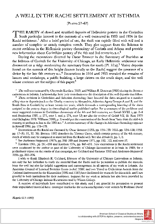 (PDF) A Well in the Rachi Settlement at Isthmia