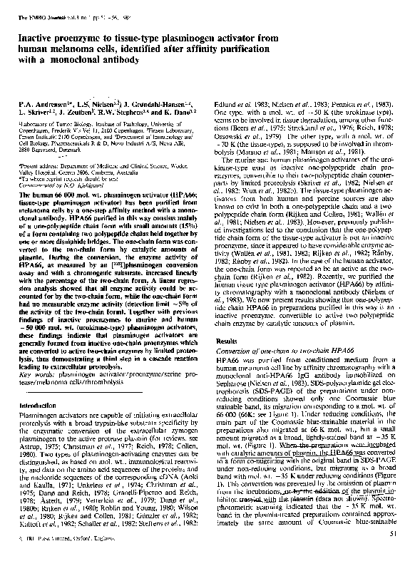 (PDF) Inactive proenzyme to tissue-type plasminogen activator from ...