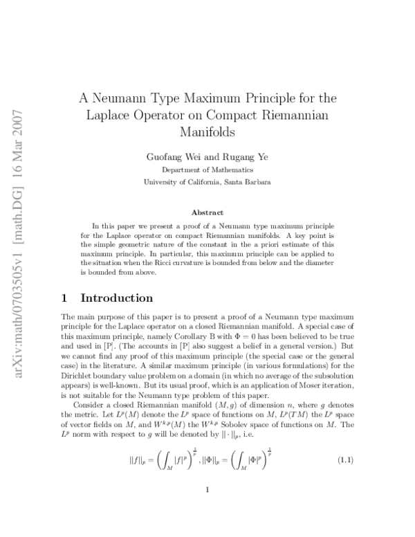 Pdf A Neumann Type Maximum Principle For The Laplace Operator On