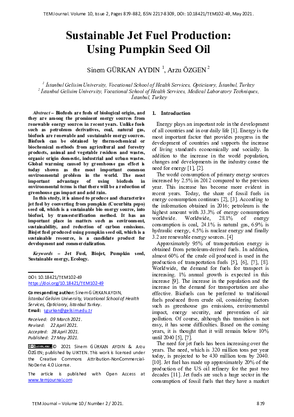 (PDF) Sustainable Jet Fuel Production: Using Pumpkin Seed Oil