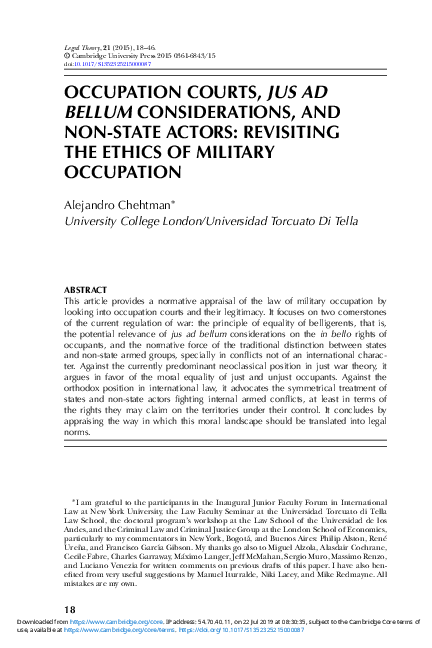 (PDF) Occupation Courts, Jus Ad Bellum Considerations, and Non-State ...
