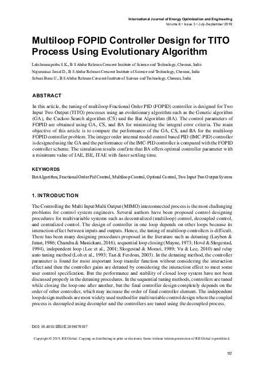 (PDF) Multiloop FOPID Controller Design for TITO Process Using Evolutionary Algorithm