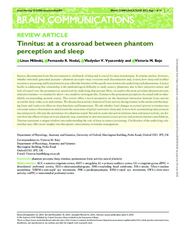 (PDF) Tinnitus: at a crossroad between phantom perception and sleep