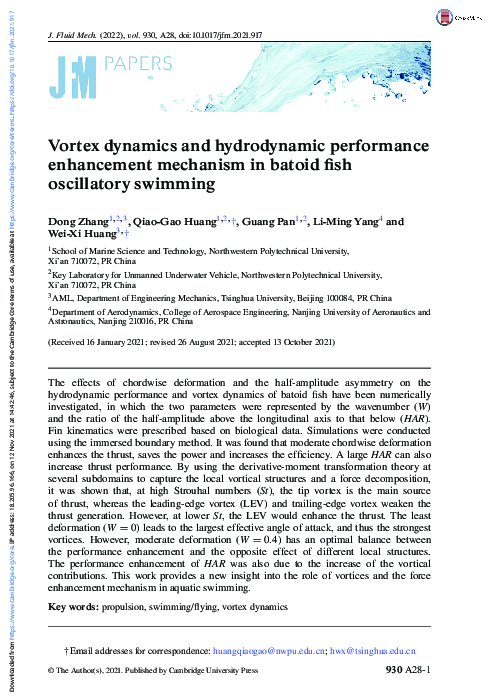 (PDF) Vortex dynamics and hydrodynamic performance enhancement mechanism in batoid fish ...
