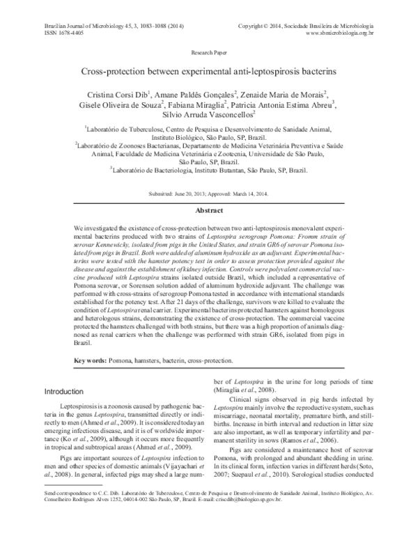 (PDF) Cross-protection between experimental anti-leptospirosis bacterins