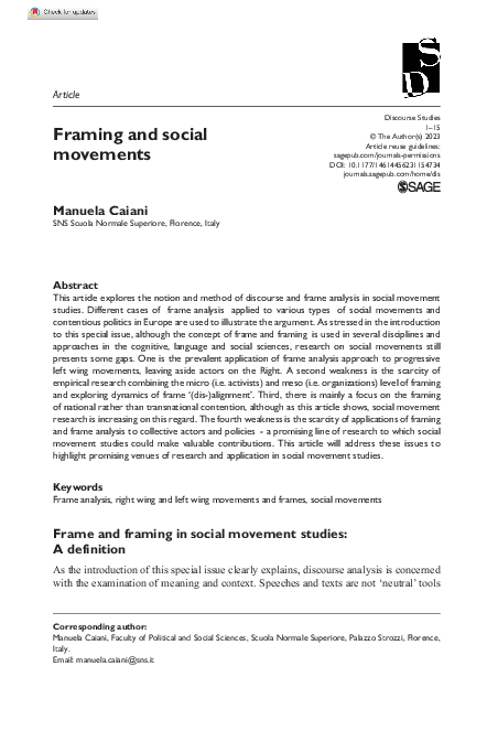 (PDF) Framing and social movements