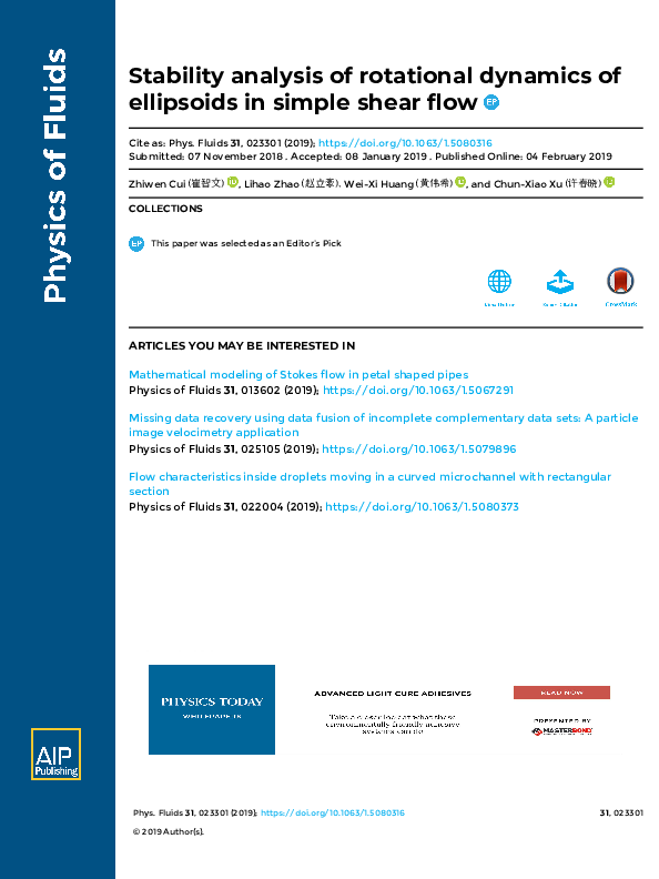 (PDF) Stability analysis of rotational dynamics of ellipsoids in simple shear flow