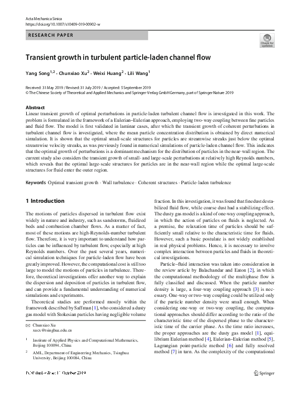 (PDF) Transient growth in turbulent particle-laden channel flow