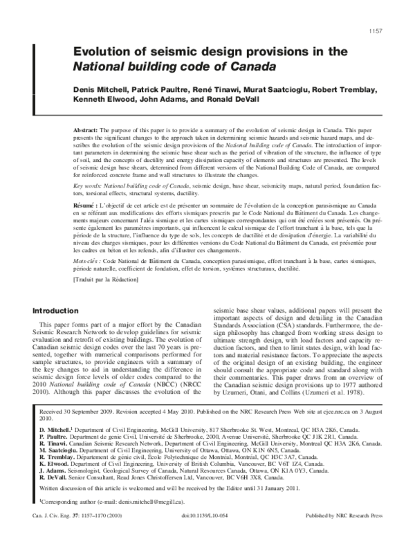 (PDF) Evolution of seismic design provisions in theNational building ...