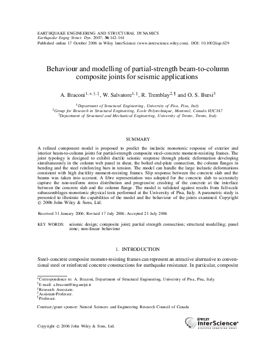 Pdf Behaviour And Modelling Of Partial Strength Beam To Column