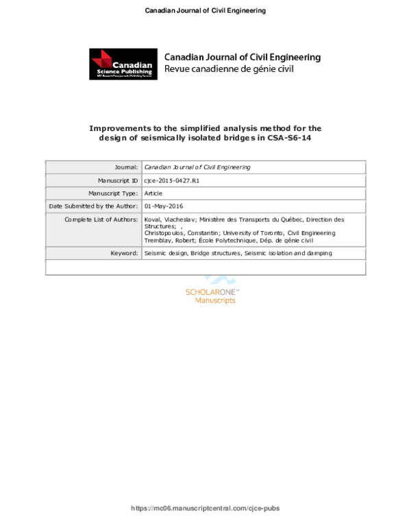 Pdf Improvements To The Simplified Analysis Method For The Design Of Seismically Isolated