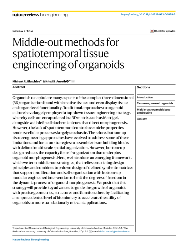 Pdf Middle Out Methods For Spatiotemporal Tissue Engineering Of Organoids