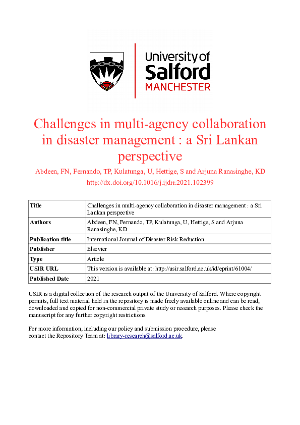 (PDF) Challenges in multi-agency collaboration in disaster management ...