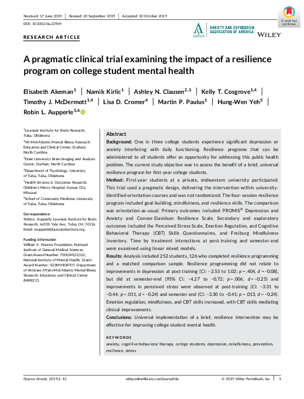 (PDF) A pragmatic clinical trial examining the impact of a resilience ...