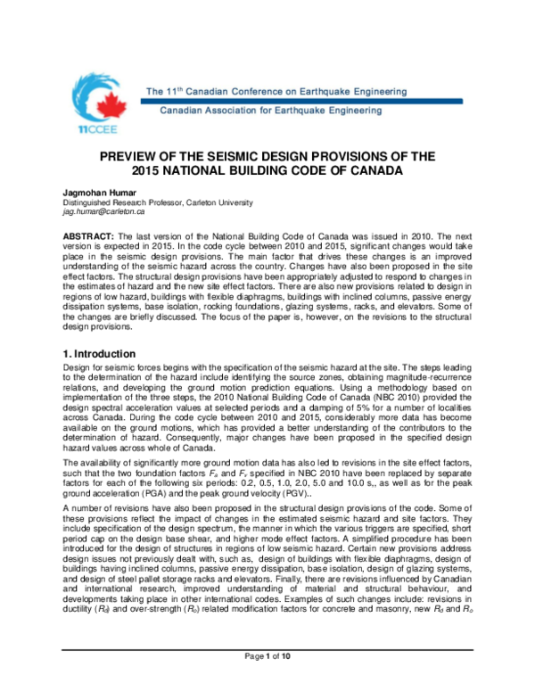 (PDF) Preview of the Seismic Design Provisions of the 2015 National ...