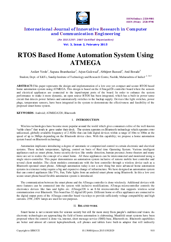 (PDF) RTOS Based Home Automation System UsingATMEGA