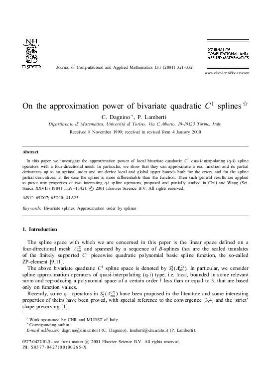 (PDF) On the approximation power of bivariate quadratic C1 splines