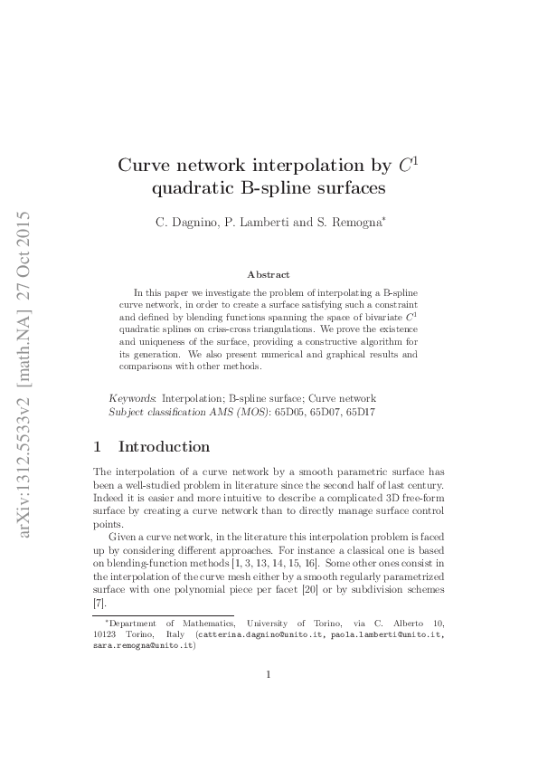 (PDF) Curve network interpolation by C1 quadratic B-spline surfaces