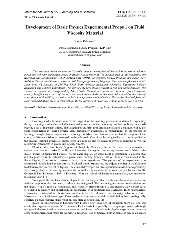 (PDF) Development of Basic Physics Experimental Props 1 on Fluid ...