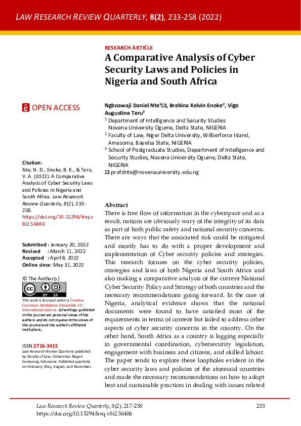 (PDF) A Comparative Analysis of Cyber Security Laws and Policies in ...