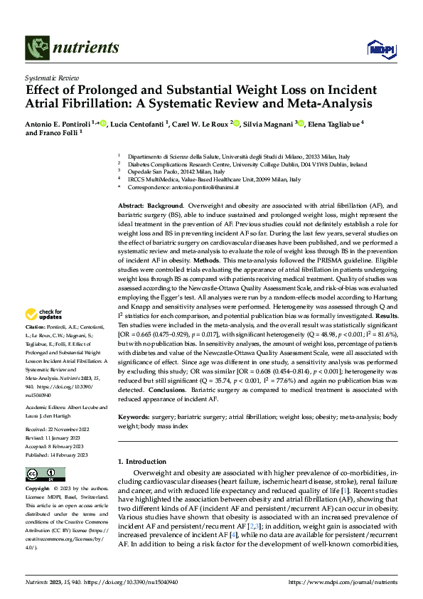 (PDF) Effect of Prolonged and Substantial Weight Loss on Incident ...