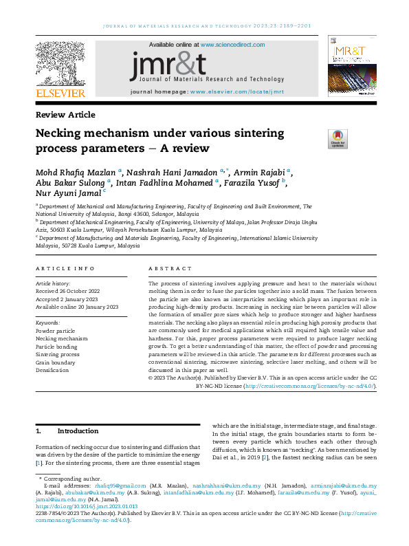 (PDF) Necking mechanism under various sintering process parameters – A ...