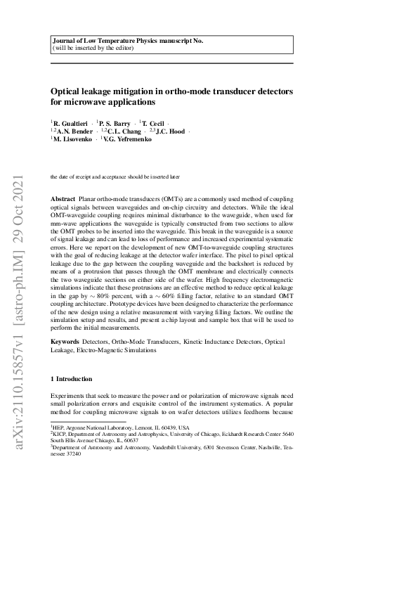 Pdf Optical Leakage Mitigation In Ortho Mode Transducer Detectors For