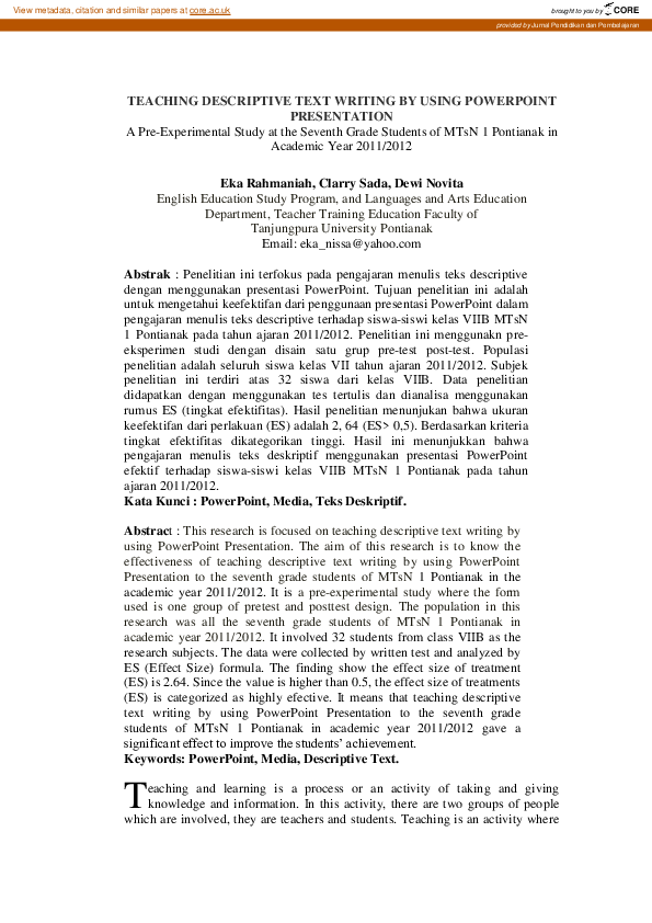 (PDF) Teaching Descriptive Text Writing by Using Powerpoint Presentation
