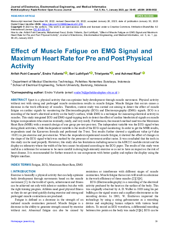 (PDF) Effect of Muscle Fatigue on EMG Signal and Maximum Heart Rate for Pre and Post Physical ...